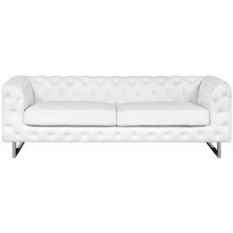 Beliani Sofa Weiß Kunstleder 3-Sitzer Chesterfield Stil Glamourös Wohnzimmer