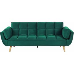 Beliani Schlafsofa 3-Sitzer Samtstoff Grün Schlaffunktion Retro Design Zierkissen Wohnzimmer