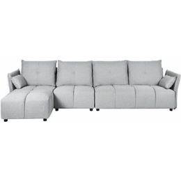 Beliani Ecksofa Hellgrau Stoffbezug mit Chaiselongue Rechts 4-Sitzer L-Form Viele Kissen Niedrige Sitzhöhe Freistehend Modern Wohnlandschaft Wohnzimmer