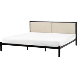 Beliani - Bett Schwarz und Hellbeige Metall mit Lattenrost 180 x 200 cm Hohes Kopfteil Ohne Fußteil Modern Industrie-Design Metallbett Doppelbett