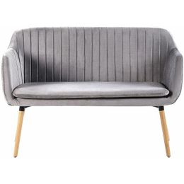 Beliani Sofa Grau Polsterbezug aus Samtstoff 2-Sitzer Küchensofa mit Metallgestell Holzoptik Modern Wohnzimmer Salon Möbel Wohnecke Sitzecke Küche