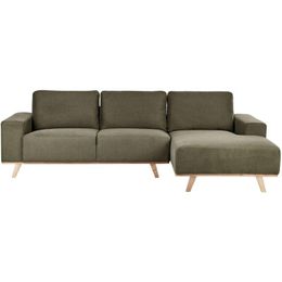 Beliani Ecksofa Grün Samt L-Förmig 3-Sitzer Sofa Linksseitig mit Polsterung Gepolstert Holzbeine Stoffsofa Modern Wohnzimmer Wohnecke Sitzecke Möbel