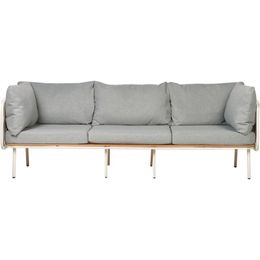 Beliani Gartensofa Weiß / Hellbraun mit Auflagen Grau aus Metall Kunstholz mit Papierseil Geflecht Outdoor Gartenlounge Gartenmöbel Terrassenmöbel