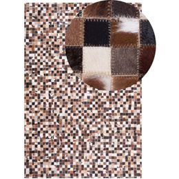 Beliani Teppich Beige Braun Schwarz Kuhfell 160 x 230 cm Kurzflor Patchwork Handgefertigt Rechteckig