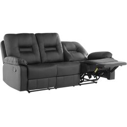 Beliani Sofa Schwarz Kunstleder 3-Sitzer Relaxfunktion Retro Wohnzimmer