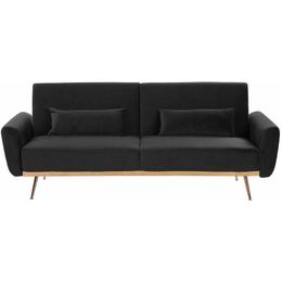 Beliani 3-Sitzer Sofa Schwarz Samt mit Schlaffunktion 2 Dekokissen Hohe Schlanke Metallbeine Schmale Armlehnen Retro Design Wohnzimmer Schlafsofa