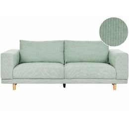 Beliani Sofa Mintgrün Cord 220 cm Lang 3-Sitzer mit Holzbeinen Breite Armlehnen Skandinavisch Modern Wohnzimmer Ausstattung Sitzmöbel