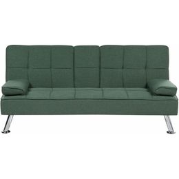 Beliani - 3-Sitzer Sofa Dunkelgrün Stoffbezug Gesteppt mit Schlaffunktion Integriertem Tisch Klapparmlehne Modern Skandi Wohnzimmer Schlafsofa