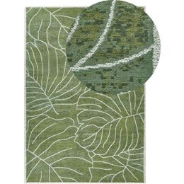 Beliani Grüner Teppich 140 x 200 cm Boho Modern mit Monstera Blattmuster Druckmotiv