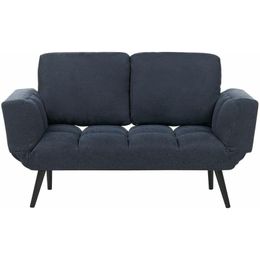 Beliani Sofa Blau-Grau Stoffbezug 2-Sitzer mit Schlaffunktion Hohe Schwarze Metallbeine Retro Design Glamourös Modern Wohnzimmer Schlafsofa Sitzmöbel