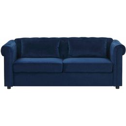 Beliani Sofa Blau Samtstoff 3-Sitzer Schlaffunktion Chesterfield Stil Glamourös Zierkissen Wohnzimmer