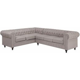 Beliani Ecksofa Beige Polsterbezug L-Förmig Rechtsseitig Chesterfield Stil Glamourös Wohnzimmer