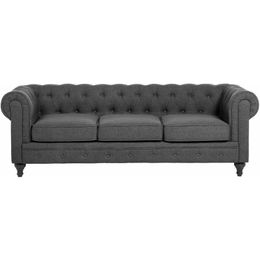 Beliani Sofa Grau Polsterbezug 3-Sitzer Chesterfield Stil Glamourös Wohnzimmer