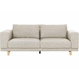 Beliani Sofa Hellbeige Stoffbezug 220 cm Lang 3-Sitzer mit Holzbeinen Breite Armlehnen Skandinavisch Modern Wohnzimmer Ausstattung Sitzmöbel