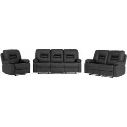 Beliani Sofa Set Schwarz Kunstleder Sitzgruppe Relaxfunktion Retro Wohnzimmer