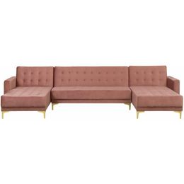 Beliani Ecksofa Rosa Samtstoff U-Förmig Schlaffunktion Klassisch Wohnzimmer