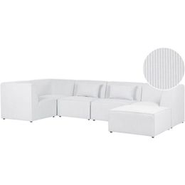 Beliani Sofa mit Ottomane Cremeweiß Stoffbezug aus Cord Rechts 5-Sitzer Modulsofa Ecksofa Armlehnen Kissen Wohnzimmermöbel Modern Wohnecke Sitzecke