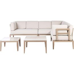 Beliani Lounge Set Sandbeige und Hellbeige Aluminium mit Auflagen 2 Tische für 6 Personen Garten Terrasse Balkon