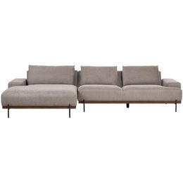 Beliani 3-Sitzer Ecksofa Hellbraun Stoff L-Förmig mit Chaiselongue Rechts Hohe Schwarze Metallfüße Breite Sitzfläche und Armlehnen Lose Rückenkissen