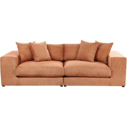 Beliani Sofa Orange Stoffbezug 3-Sitzer mit Breiten Armlehnen Dicken Kissen Modern Couch Dreisitzer Wohnzimmer Büro Arbeitszimmer Möbel Sitzmöbel