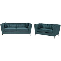 Beliani Sofa Set Blau Samtstoff Sitzgruppe Glamourös Edel Zierkissen Wohnzimmer