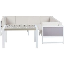 Beliani 6-Sitzer Lounge Set Weiß Aluminium 4-Teilig mit Cremeweißen Auflagen Modern Skandi Terrasse Outdoor Gartenset Loungemöbel