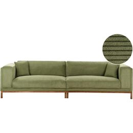 Beliani Sofa Grün Stoff 4-Sitzer mit Eukalyptusholz Beinen Modernes Design Gepolstert Gemütlich Couch für Wohnzimmer Möbel