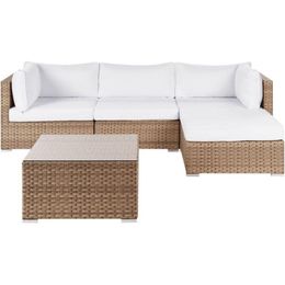 Beliani - Lounge Set Naturfarben Polyrattan und Aluminium 4-Sitzer Linkssseitig Minimalistisch Modern Gartenausstattung Terrasse Outdoor