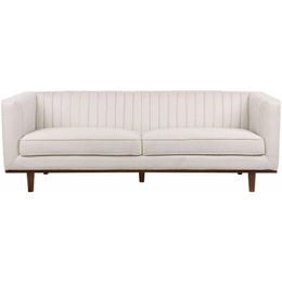 Beliani 3-Sitzer Sofa Beige Stoffbezug Gesteppt 205 cm Lang mit Holzbeinen Breite Armlehnen Dicke Sitzkissen Modern Wohnzimmer Ausstattung Möbel