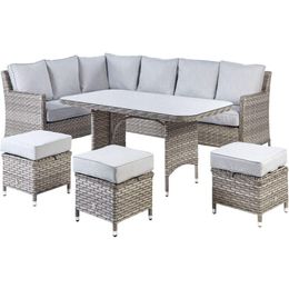 Beliani Lounge Set Taupe aus Rattan 9-Sitzer Auflagen Grau Gartentisch Gartensofa Ottomane Gartenmöbel Loungemöbel Outdoor