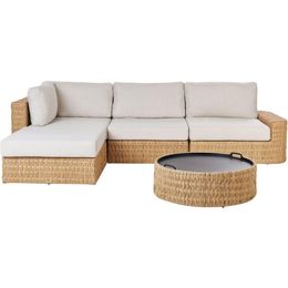 Beliani Lounge Set Naturfarben Rattan 3-teilig Boho-Stil 4-Sitzer Sofa mit Ottomane Kissen und Couchtisch Outdoor Terrasse Garten Ausstattung