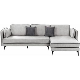 Beliani Ecksofa Hellgrau Samt L-Förmig 3-Sitzer Sofa Linksseitig mit Losen Kissen Schwarzen Metallfüßen Modern Wohnzimmer Wohnecke Sitzecke Möbel