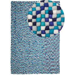 Beliani Teppich Blau Weiß Wollfilz 160 x 230 cm Modernes Design Patchwork Handgewebt Rechteckig