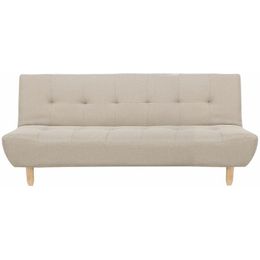 Beliani 3-Sitzer Sofa Beige Stoffbezug Gesteppt mit Schlaffunktion Hohe Holzbeine Retro-Design Wohnzimmer Ausstattung Schlafsofa Polstersofa Couch