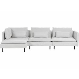 Beliani 3-Sitzer Ecksofa Hellgrau Stoffbezug Modular mit Chaiselongue Rechtsseitig L-Förmig Kissen Schlanke Armlehnen Modern Wohnzimmer Modulsofa