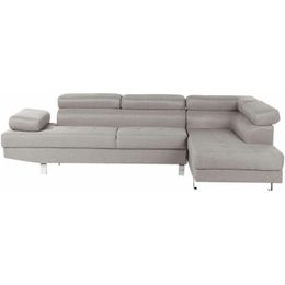 Beliani 5-Sitzer Ecksofa Hellgrau Stoffbezug L-Förmig mit Chaiselongue Linksseitig Verstellbare Kopfstützen Klassisch Modern Wohnzimmer Polstersofa