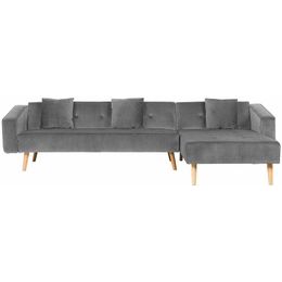 Beliani Ecksofa Grau Samtstoff L-Förmig Linksseitig Schlaffunktion Modern Wohnzimmer