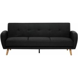 Beliani 3-Sitzer Sofa Schwarz Stoffbezug mit Holzbeinen Schlaffunktion Verstellbar Rechteckig Skandinavisch Modern Wohnzimmer Ausstattung Schlafsofa