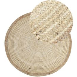 Beliani - Teppich Beige Jute 120 cm Rund Zweifarbig Natürlich Handgewebt Boho Fußbodenheizug Geeignet Wohnzimmer Schlafzimmer Esszimmer Flur