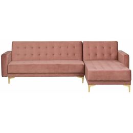 Beliani Ecksofa Rosa Samtstoff L-Förmig Linksseitig Schlaffunktion Klassisch Wohnzimmer