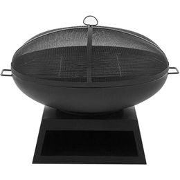 Beliani Feuerstelle Schwarz Stahl Rund mit Holzablage Schürhaken Funkenschutzhaube Grill- und Holzrost Modernes Design