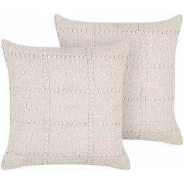 Beliani - Dekokissen 2er Set Beige Baumwolle 45 x 45 cm Bezug mit Füllung Reißverschluss Geometrisches Muster Boho Modern Wohnzimmer Schlafzimmer Deko