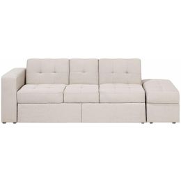 Beliani 3-Sitzer Sofa Beige Stoffbezug Gesteppt mit Ottomane Schlaffunktion Bettkasten Tablett Flache Armlehne Modern Wohnzimmer Ausstattung Gästebett