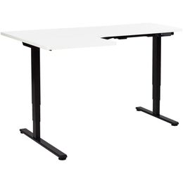 Beliani - Schreibtisch Links Weiß u. Schwarz Melamin L-Form 160x59 cm mit Metallgestell Elektrisch Höhenverstellbar Büro Steh-Sitz-Tisch Stehtisch