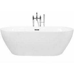 Beliani Badewanne Weiß Acryl Oval Freistehend 160 x 75 cm mit Überlaufsystem Modern Badezimmer Ausstattung