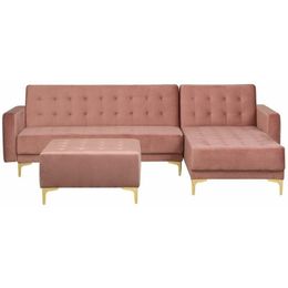 Beliani Ecksofa Rosa Samtstoff L-Förmig Linksseitig Schlaffunktion Klassisch Ottomane Wohnzimmer