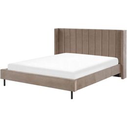 Beliani - Polsterbett Taupe 180 x 200 cm Samtstoff Mit Lattenrost Glamour Doppelbett Königsbett Ehebett Schlafzimmer Elegant Modern