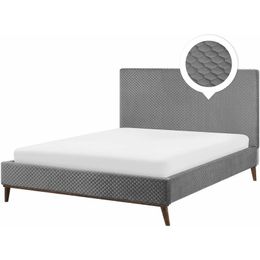 Beliani - Bett Samtstoff Grau 180 x 200 cm Mit Lattenrost Gesteppte Kopfteil Elegant Klassisch