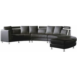 Beliani - Sofa mit Ottomane Schwarz Echtleder 7-Sitzer U-Förmig Halbrund Verstellbare Kopfstützen Wohnlandschaft Ecksofa Modulsofa Modern Wohnzimmer