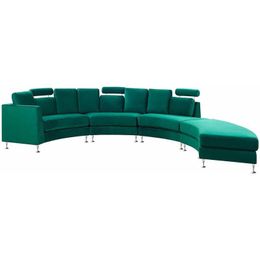 Beliani Sofa mit Ottomane Dunkelgrün Samtstoff 7-Sitzer U-Förmig Halbrund Verstellbare Kopfstützen Wohnlandschaft Ecksofa Modulsofa Modern Wohnzimmer